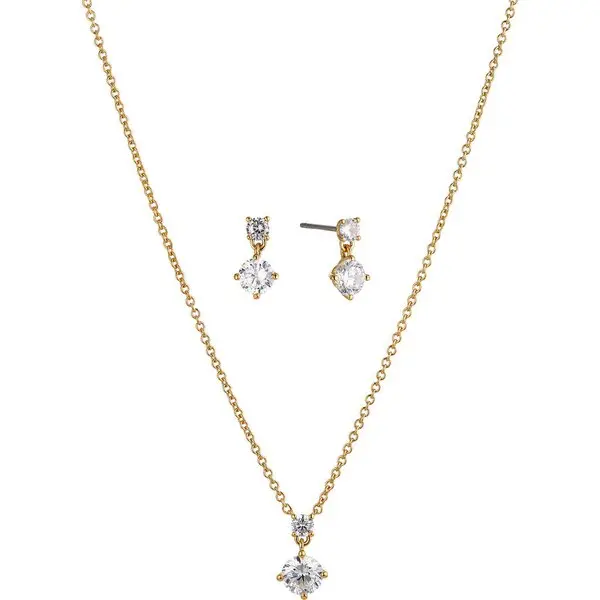 Nadri Stud Earrings & Pendant Necklace Set - Gold