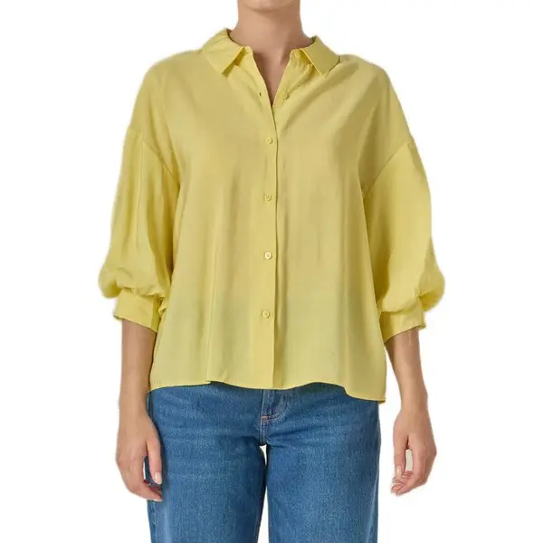 English Factory Balloon Sleeve Button-up Shirt - Butter Yellow