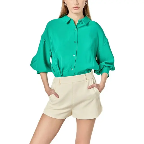 English Factory Balloon Sleeve Button-up Shirt - Kelly Green