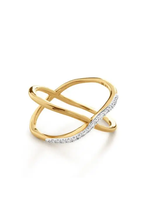 Monica Vinader Riva Kiss 18k Gold Vermeil Pavé Diamond Crossover Ring - 18ct Gold Vermeil On Sterling