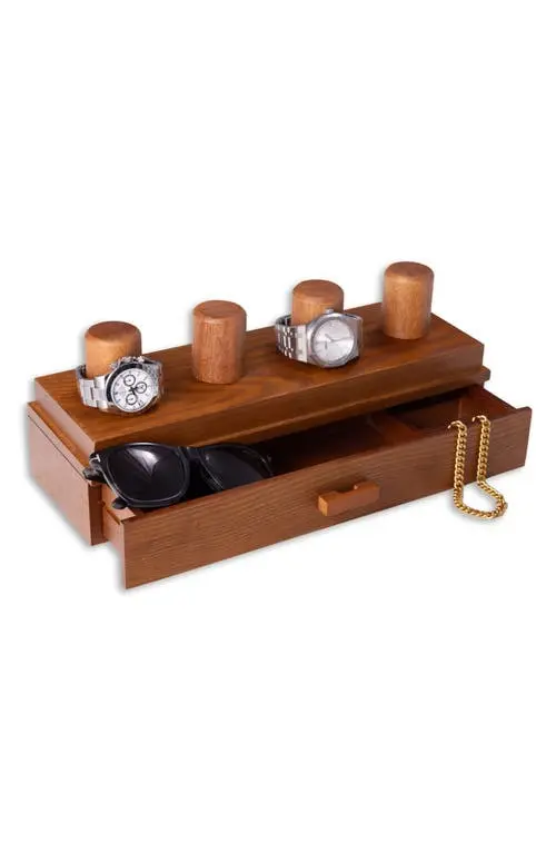 BEY-BERK Wood & Acrylic Watch Case - Brown