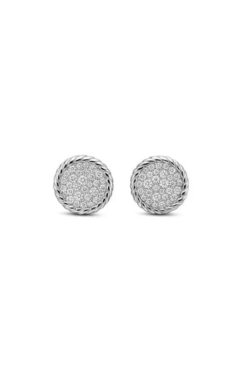 David Yurman Elements® Pavé Diamond Button Stud Earrings - Sterling Silver