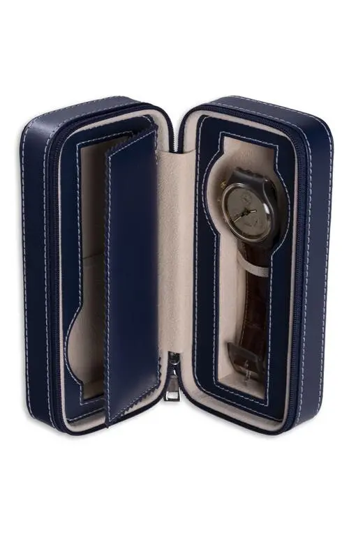 BEY-BERK Leather Watch Travel Case - Blue