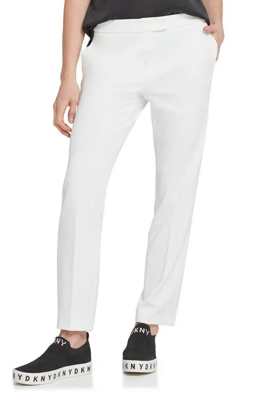 Dkny Flat Front Straight Leg Career Pants - Ivory