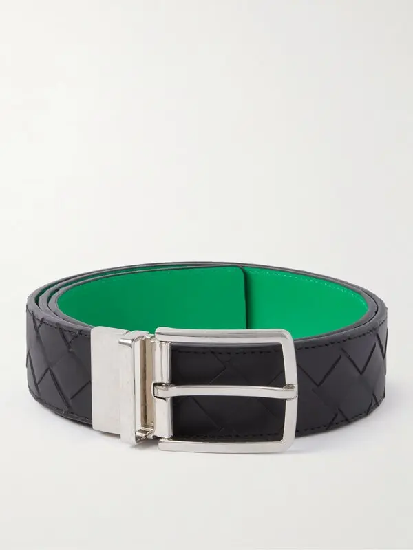 Bottega Veneta 3.5cm Reversible Intrecciato Leather Belt - Black