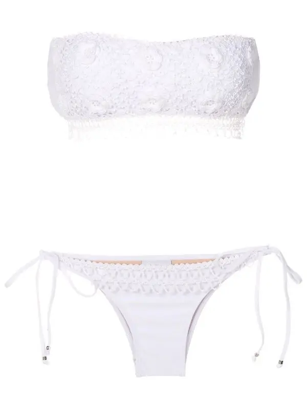 AMIR SLAMA Floral-embroidery Strapless Bikini Set - White