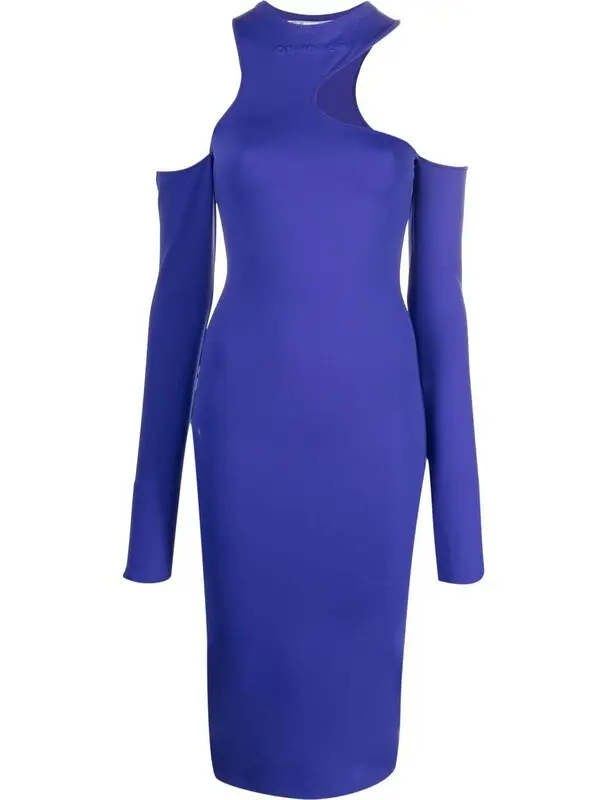 Off-White Asymmetric Long-sleeve Midi Dress
