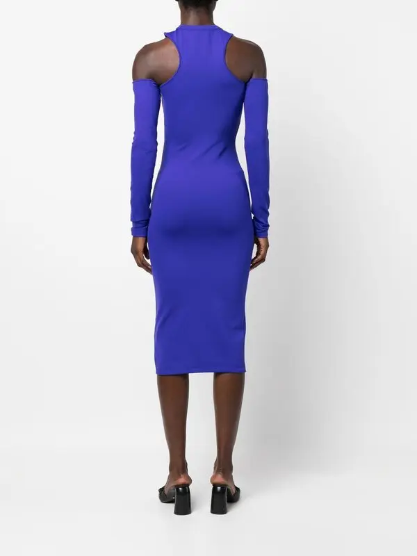 Off-White Asymmetric Long-sleeve Midi Dress