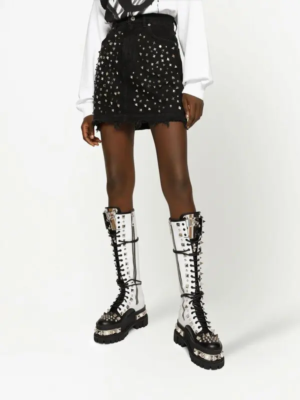 Dolce & Gabbana Studded Denim Miniskirt