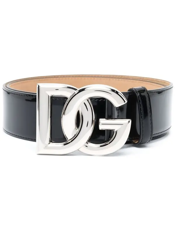 Dolce & Gabbana Logo Buckle Leather Belt - Black