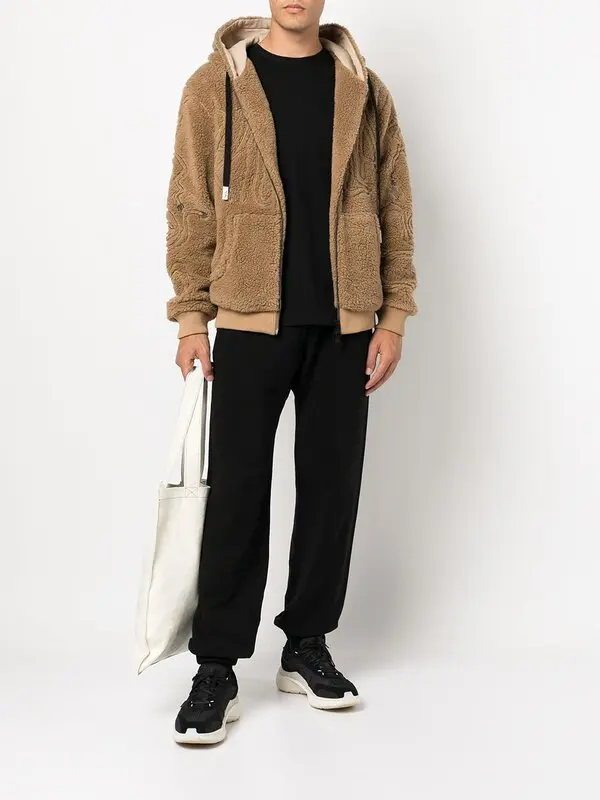 HACULLA. Faux Shearling Embroidered Zip-up Hoodie - Brown