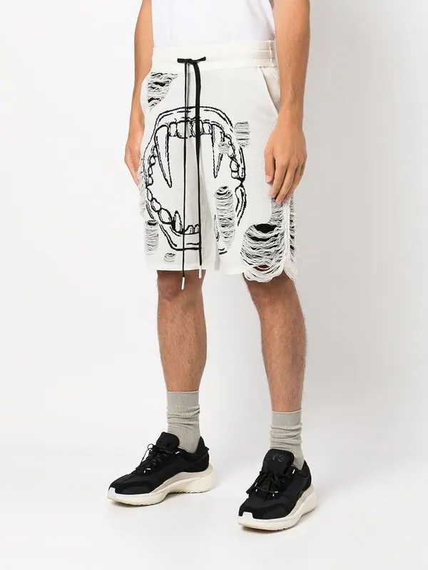 HACULLA. Intarsia-knit Distressed Bermuda Shorts - White