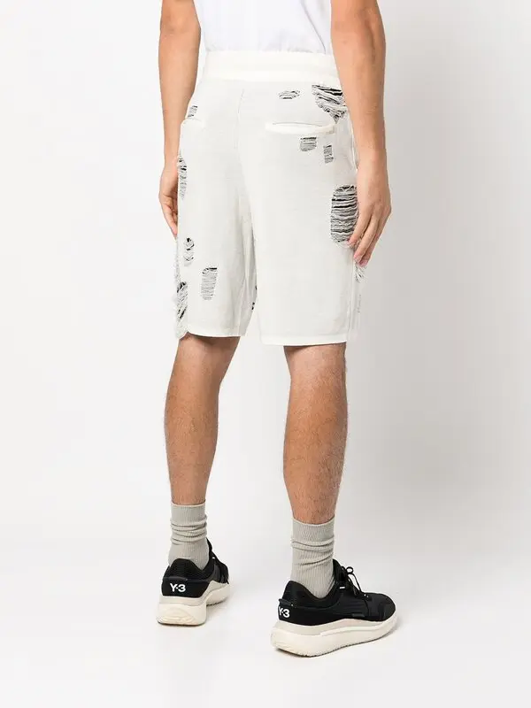 HACULLA. Intarsia-knit Distressed Bermuda Shorts - White