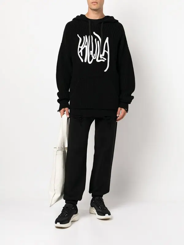 HACULLA. Logo-print Distressed Knitted Hoodie