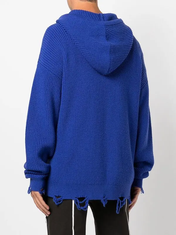 HACULLA. Logo-print Distressed Knitted Hoodie - Blue