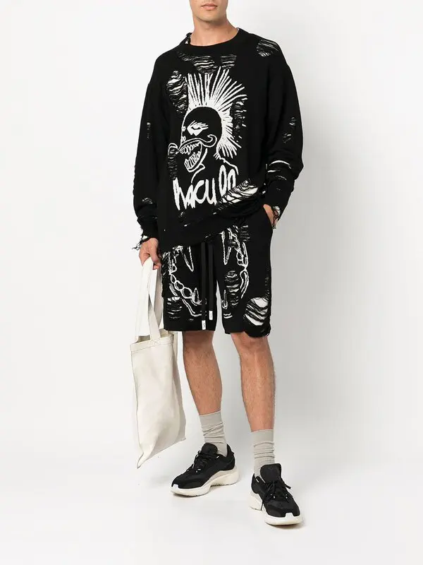HACULLA. Intarsia-knit Distressed Track Shorts - Black