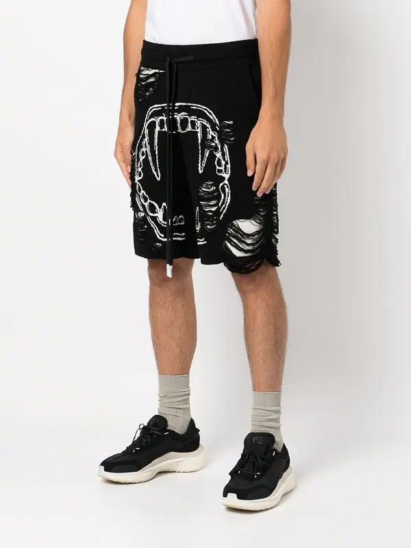 HACULLA. Intarsia-knit Distressed Track Shorts - Black