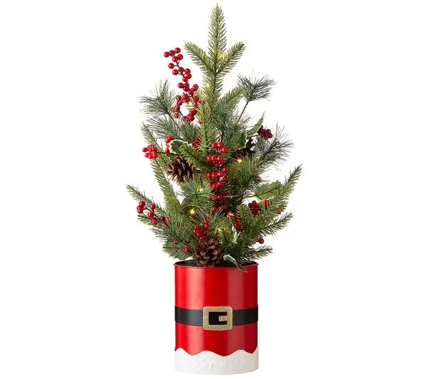 GLITZHOME Santas Belt 22' Led Lighted Potted Ch Ristmas Tree - One-color