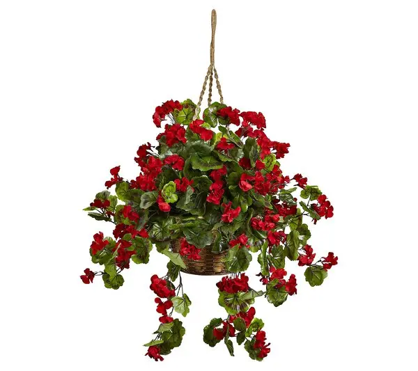 NEARLY NATURAL Geranium Hanging Basket By - One-color