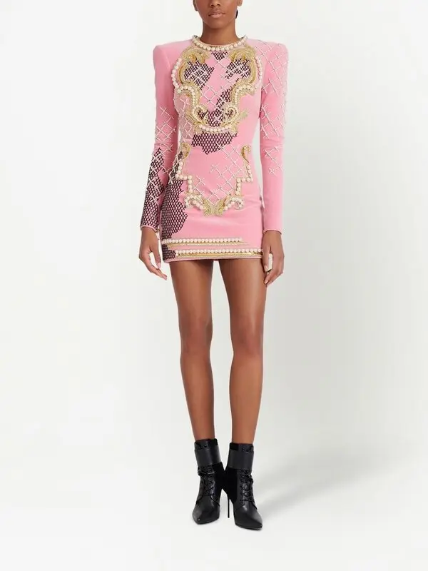 Balmain Embroidered Mini Dress - Pink | Editorialist
