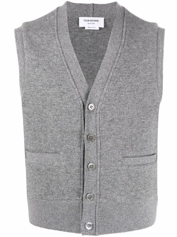 Thom Browne Sleeveless Cashmere Cardigan - Grey
