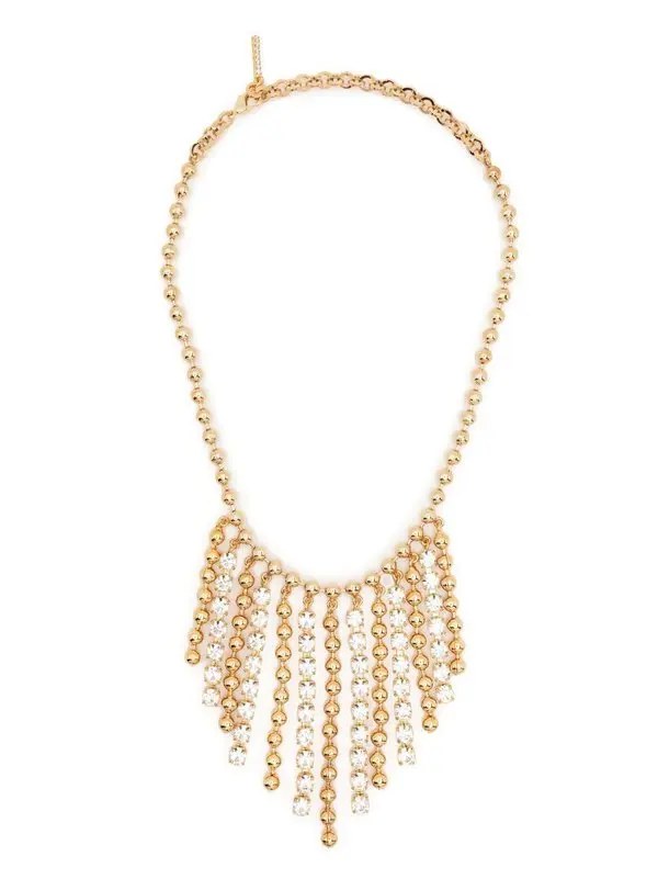 Alessandra Rich Fringed Crystal-bead Embellished Necklace - Gold