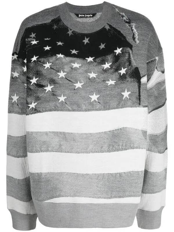 Palm Angels Stars And Stripes-print Sweatshirt - Grey