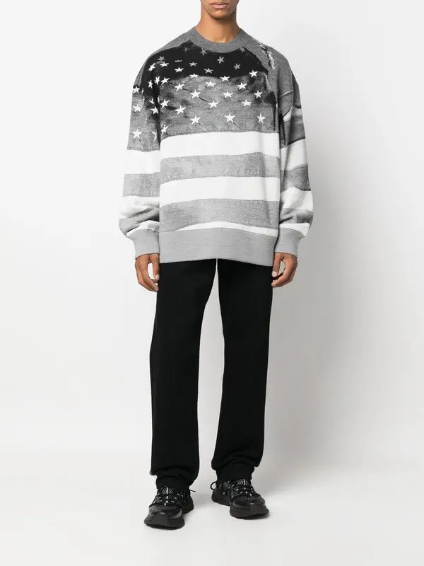 Palm Angels Stars And Stripes-print Sweatshirt - Grey