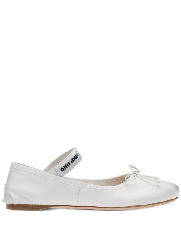 Miu Miu Logo-strap Ballerina Flats - White
