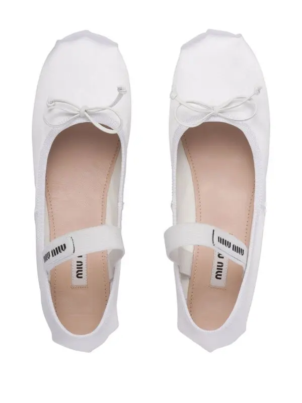 Miu Miu Logo-strap Ballerina Flats - White