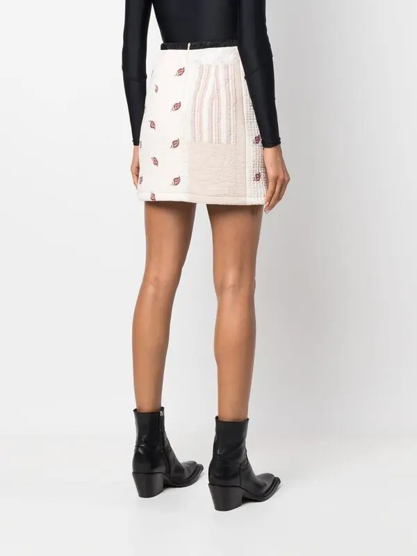 MARINE SERRE Quilted Patchwork Mini Skirt - Neutrals