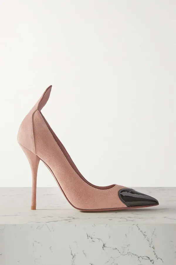 Alaïa Cœur 110 Patent Leather-trimmed Suede Point-toe Pumps