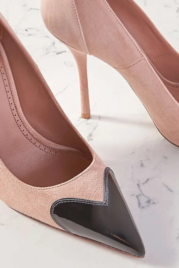 Alaïa Cœur 110 Patent Leather-trimmed Suede Point-toe Pumps