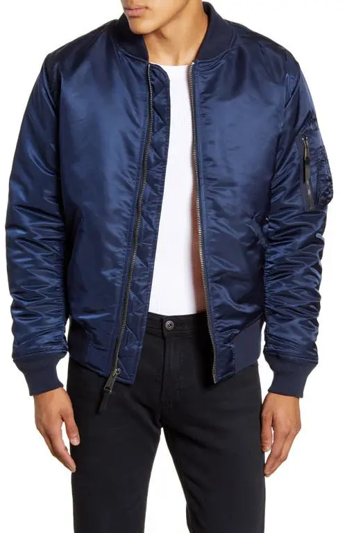 SCHOTT Water Resistant Ma-1 Flight Bomber Jacket - Navy