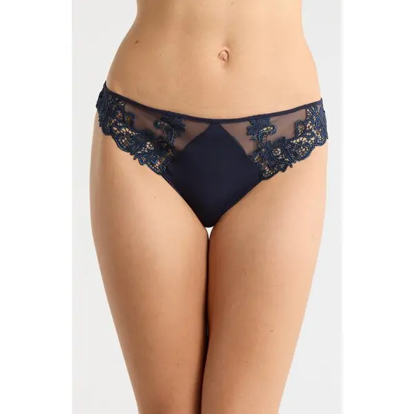 Simone Perele Saga Lace Trim Thong - Saphire