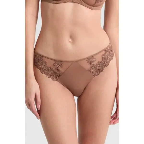 Simone Perele Saga Lace Trim Thong - Tender Brown