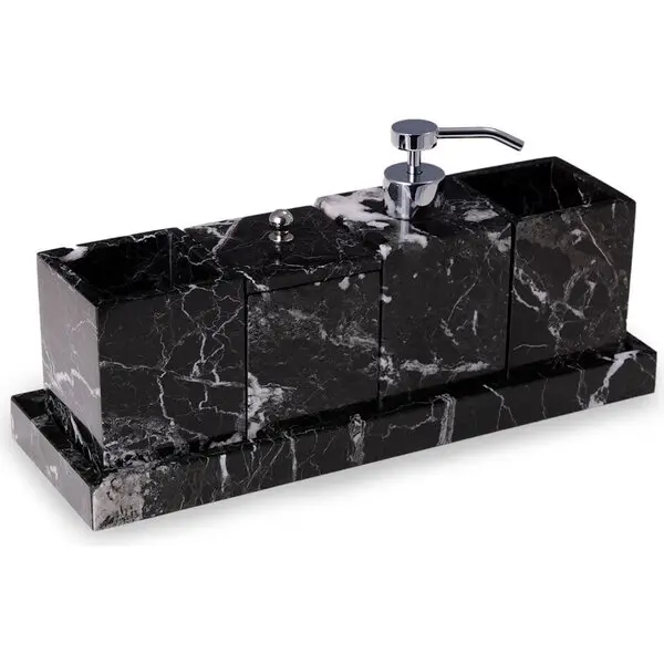BEY-BERK 5-piece Zebra Marble Vanity Set - Black