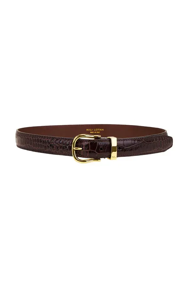 NILI LOTAN Louise Croc Belt - Dark Brown