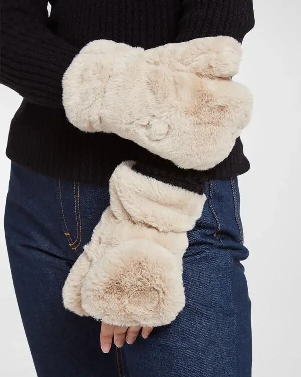 Apparis Coco Faux Fur Mittens - Latte