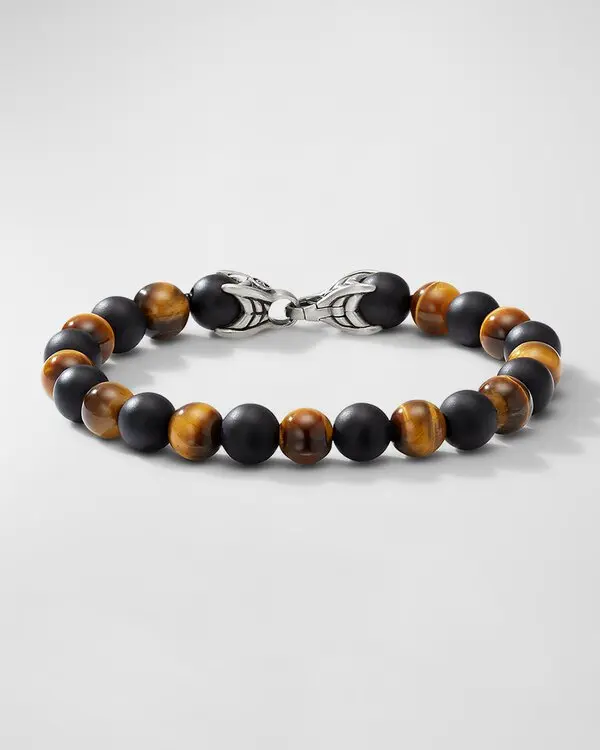 David Yurman 8mm Spiritual Bead Bracelet - Tigers Eye/black Onyx