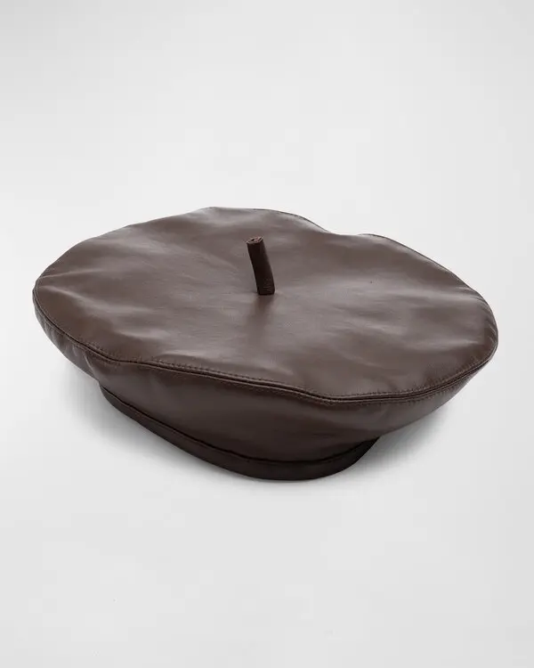 Eugenia Kim Carter Leather Beret - Chocolate | Editorialist display picture 3