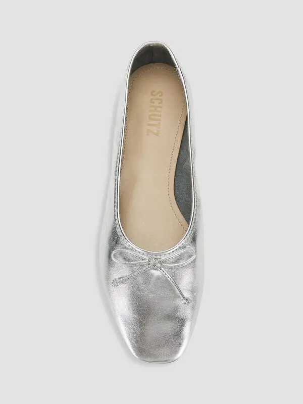 Schutz Arissa Leather Ballet Flats - Silver