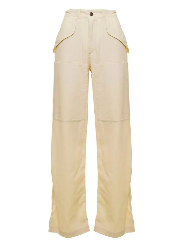 Etro Medium Waist Cargo Pants In Beige Virgin Wool