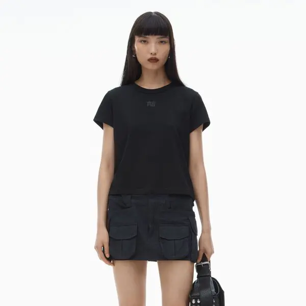 Alexander Wang Puff Logo Shrunken Tee In Cotton Jersey - Black
