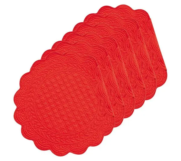 C&F HOME Round Quilted Red Placemat Set Of 6 - One-color