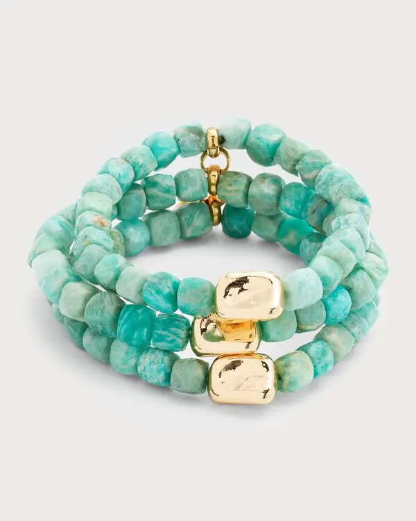 DEVON LEIGH Aquamarine & Gold Accent Bracelet Set - Blue Green