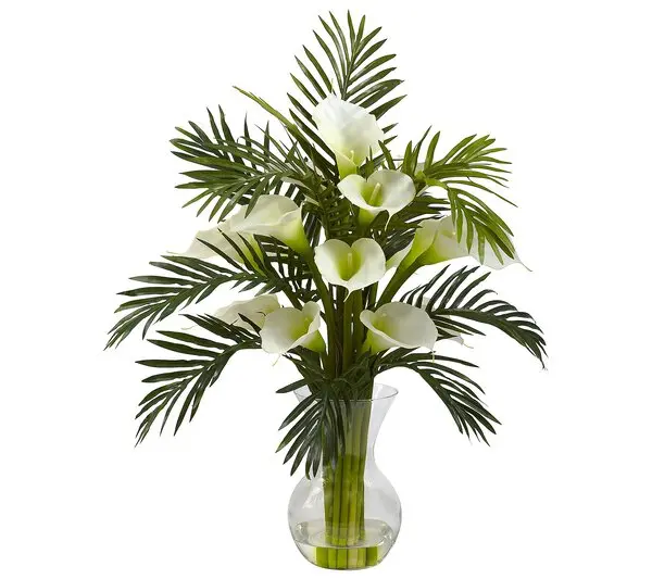 NEARLY NATURAL Calla Lily And Areca Palm Arrangement By - One-color