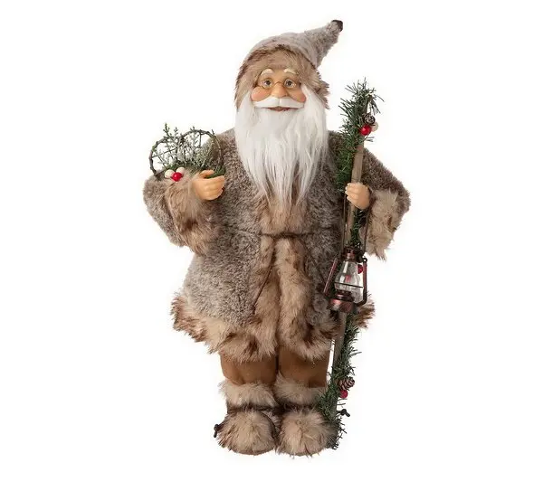 GLITZHOME North Pole Christmas Santa Claus With Walking Stick - One-color