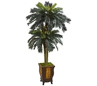 NEARLY NATURAL 6' Double Sago Palm Tree In Planter Nearly N Atural - One-color