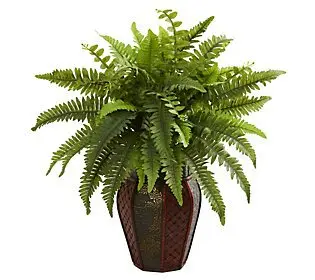 NEARLY NATURAL Boston Fern Plant In Decorative Planter Near Ly Natural - One-color